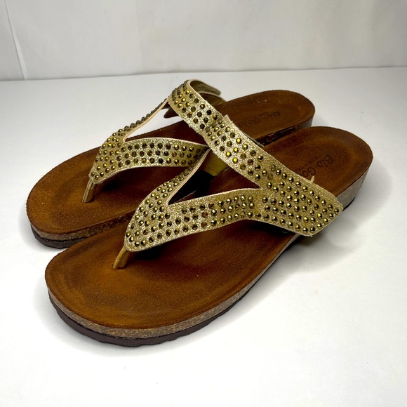 Bio Gold | Shoes | Biogold Strappy Italian Gold Rhinestones Glitter ...